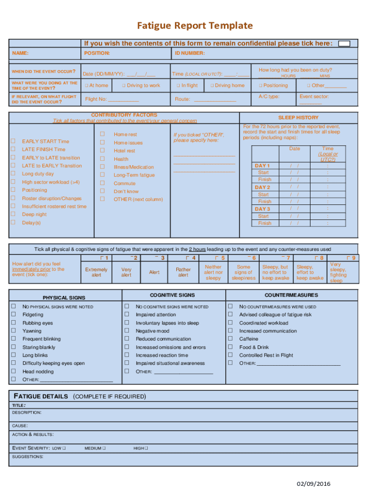 Fillable Online Fatigue Report Template Fax Email Print - pdfFiller