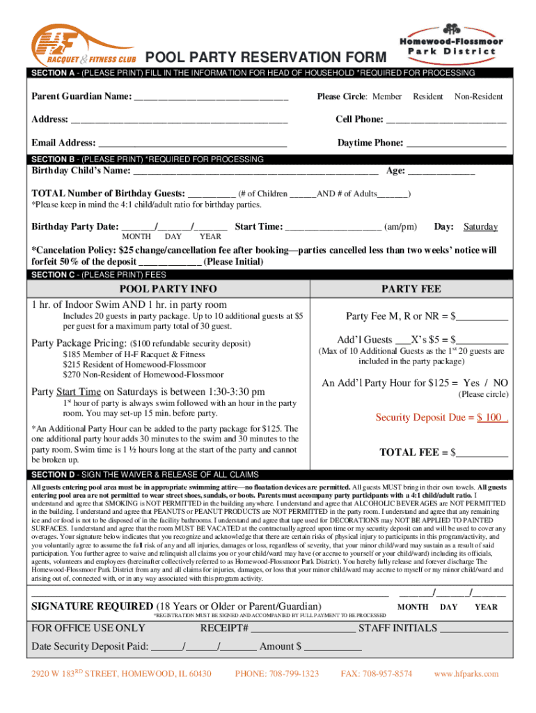 Fillable Online Pool Party Request Form Fax Email Print - pdfFiller