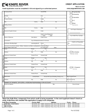 Fillable Online CREDIT APPLICATION - KNIFE RIVER TEMPLATE.xlsx Fax ...