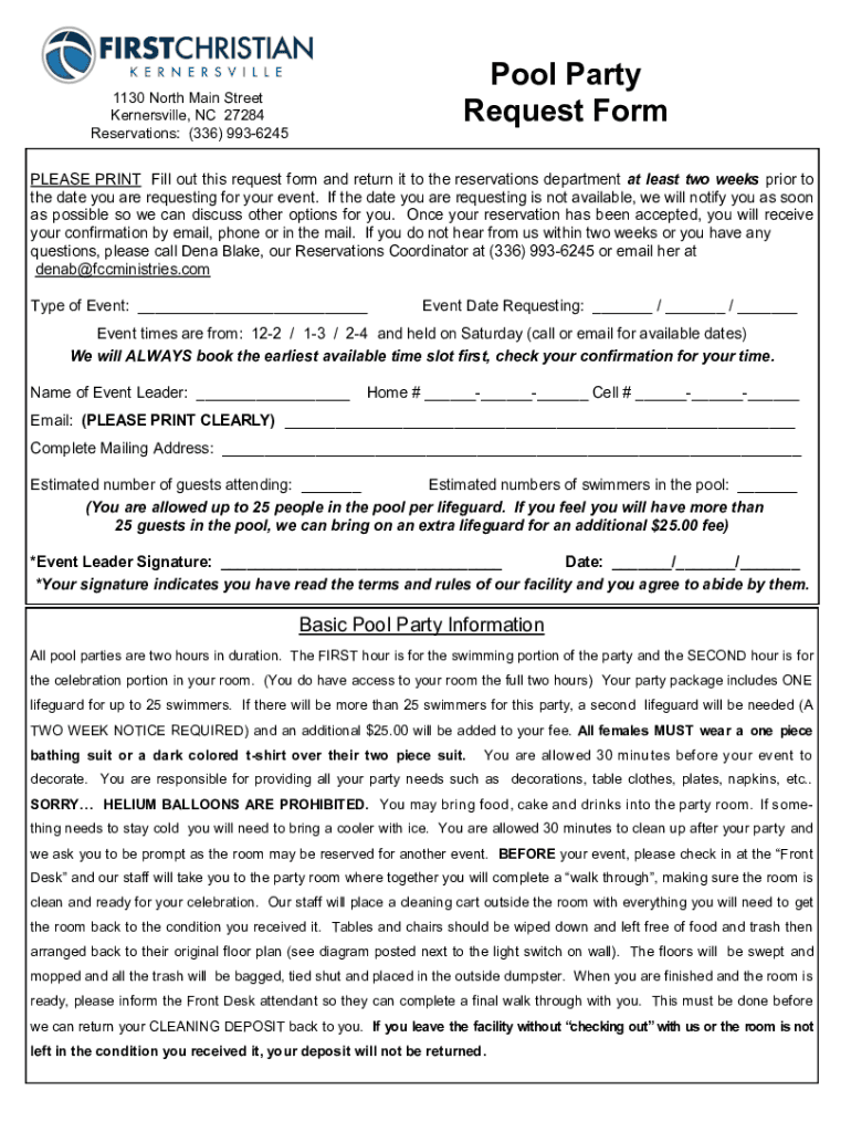 Fillable Online Pool Reservation Forms - rpra Fax Email Print - pdfFiller