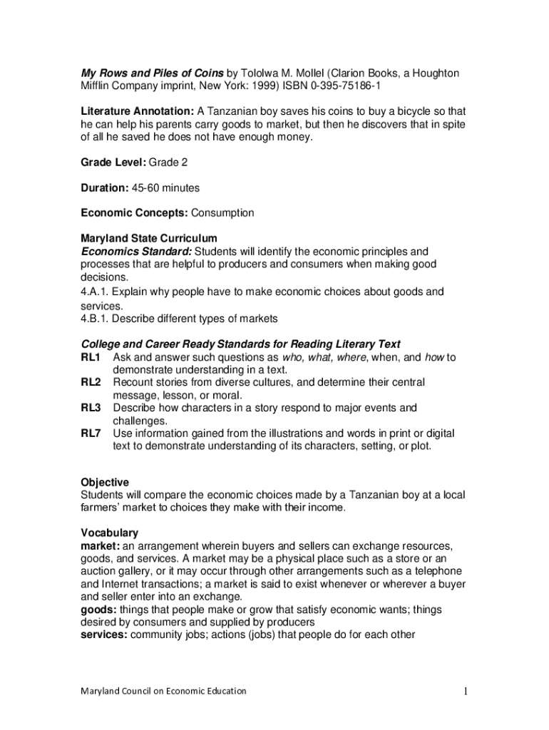 Fillable Online My Rows and Piles of Coins (Coretta Scott King ...