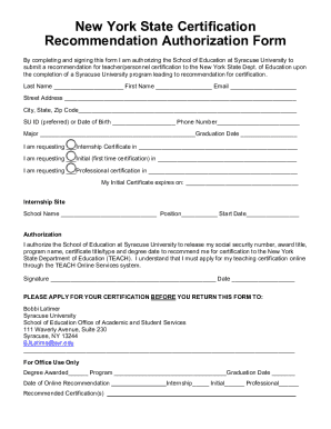Fillable Online soe syr New York State Certification Recommendation ...