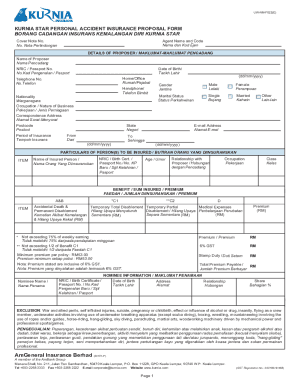 Fillable Online KURNIA STAR PERSONAL ACCIDENT INSURANCE PROPOSAL FORM ...