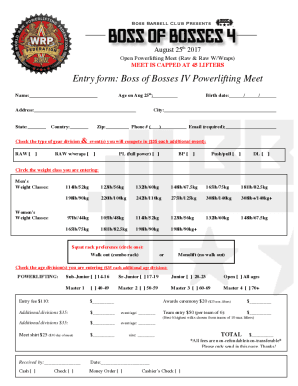 Fillable Online Entry form: Boss of Bosses IV Powerlifting Meet Fax ...