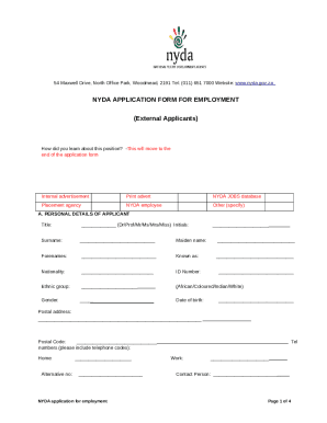 NYDA APPLICATION FOR EMPLOYMENT (External ... Doc Template | pdfFiller