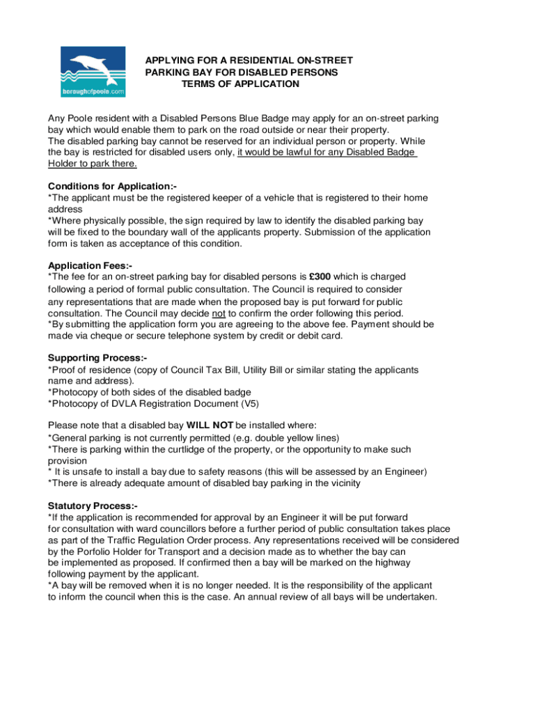 Fillable Online Request an on-street disabled parking bay in Dorset Fax Email Print - pdfFiller