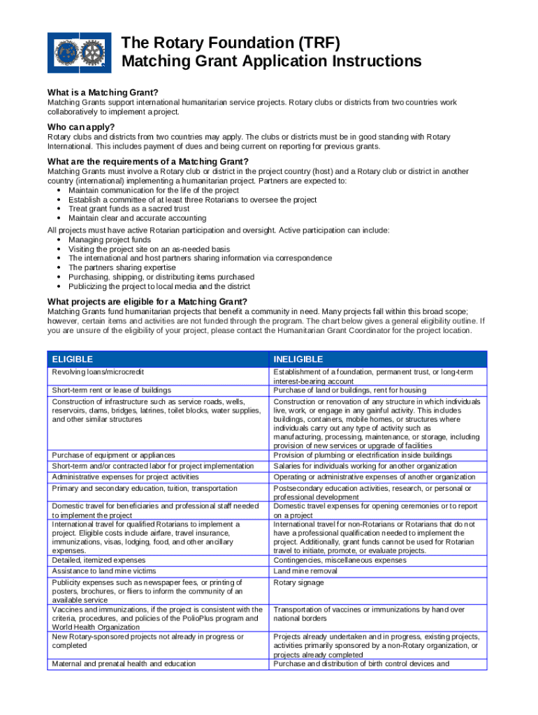 The Rotary Foundation (TRF) - Matching Grant Application ... Doc Template | pdfFiller