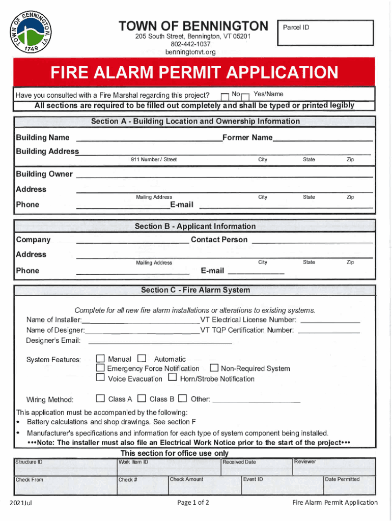Fillable Online Fire Department & Fire Warden bennington Fax Email Print - pdfFiller