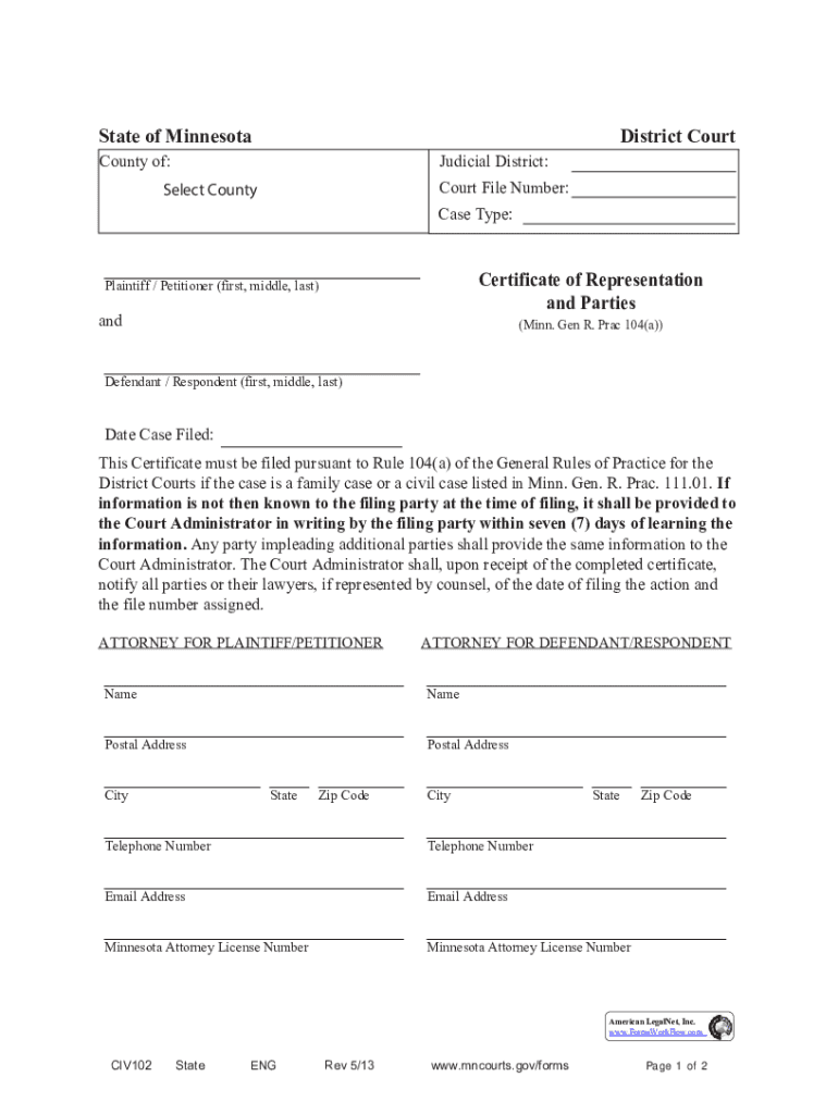 Fillable Online FORM 104 CERTIFICATE OF REPRESENTATION AND ... Fax ...