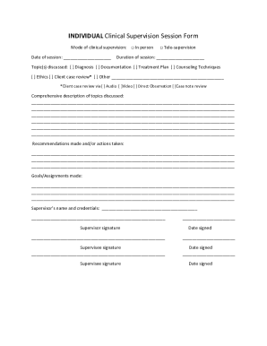 Fillable Online INDIVIDUAL Clinical Supervision Session Form Fax Email ...