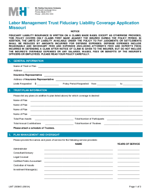 Fillable Online Labor Management Trust Fiduciary Liability Coverage ...