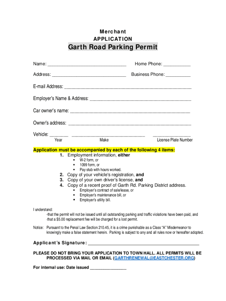 Fillable Online Parking Permit Application Merchant Parking and Buyout ... Fax Email Print ...