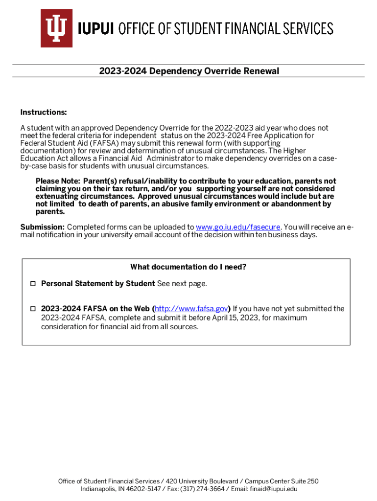 Fillable Online Request for Independent Status - Financial Aid Fax ...