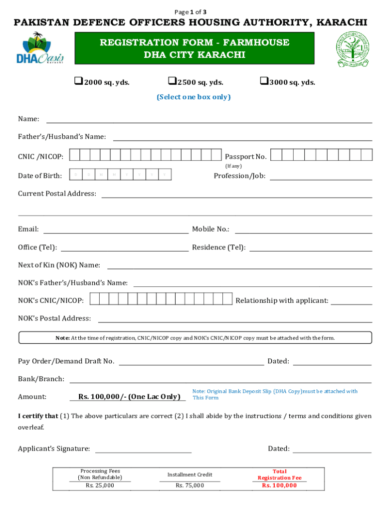 Fillable Online Registration Form - Farmhouse DHA CITY KARACHI Fax ...