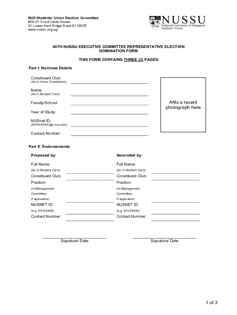 Fillable Online 44th EXCO REPRESENTATIVE NOMINATION FORM Fax Email ...