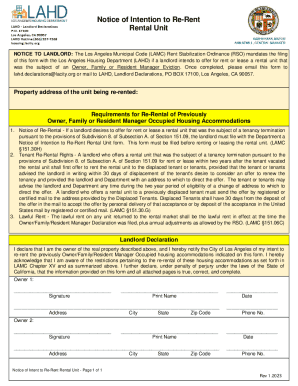Fillable Online Notice of Intention to Re-rent Rental Unit Fax Email ...