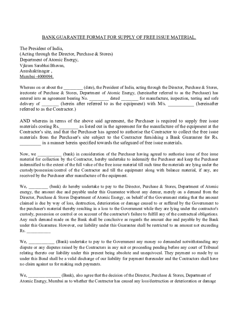 Fillable Online BANK GUARANTEE FORMAT FOR SUPPLY OF FREE ... Fax Email ...