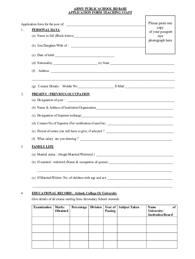 Fillable Online Application form for the post of PGT/TGT/PRT Subject... Fax Email Print - pdfFiller