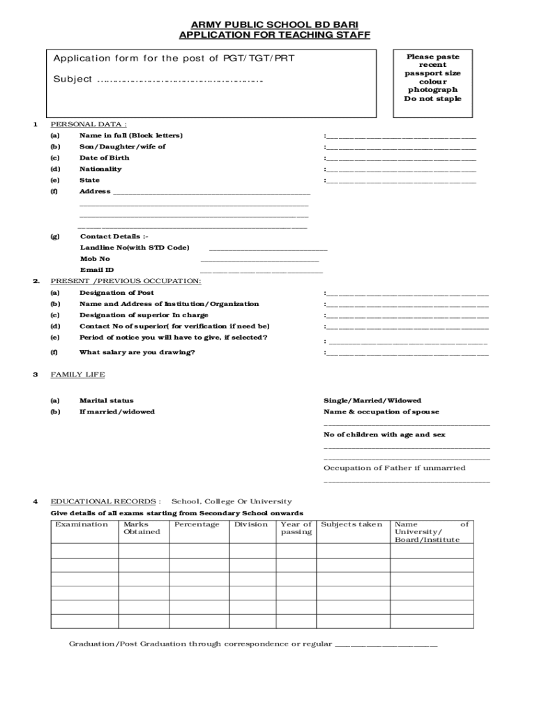 Fillable Online ARMY PUBLIC SCHOOL BD BARI Fax Email Print - pdfFiller