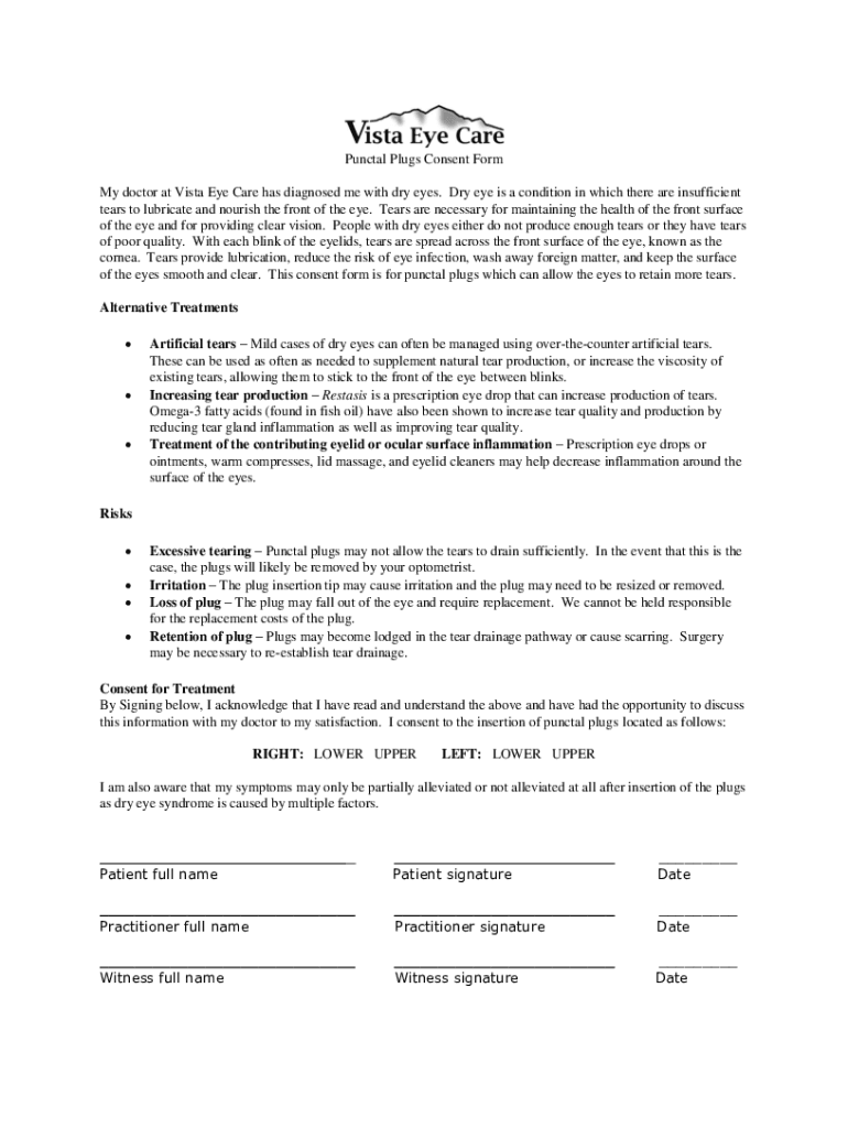 Fillable Online Punctal Plugs Consent Form (Courtesy of Bernard H ...