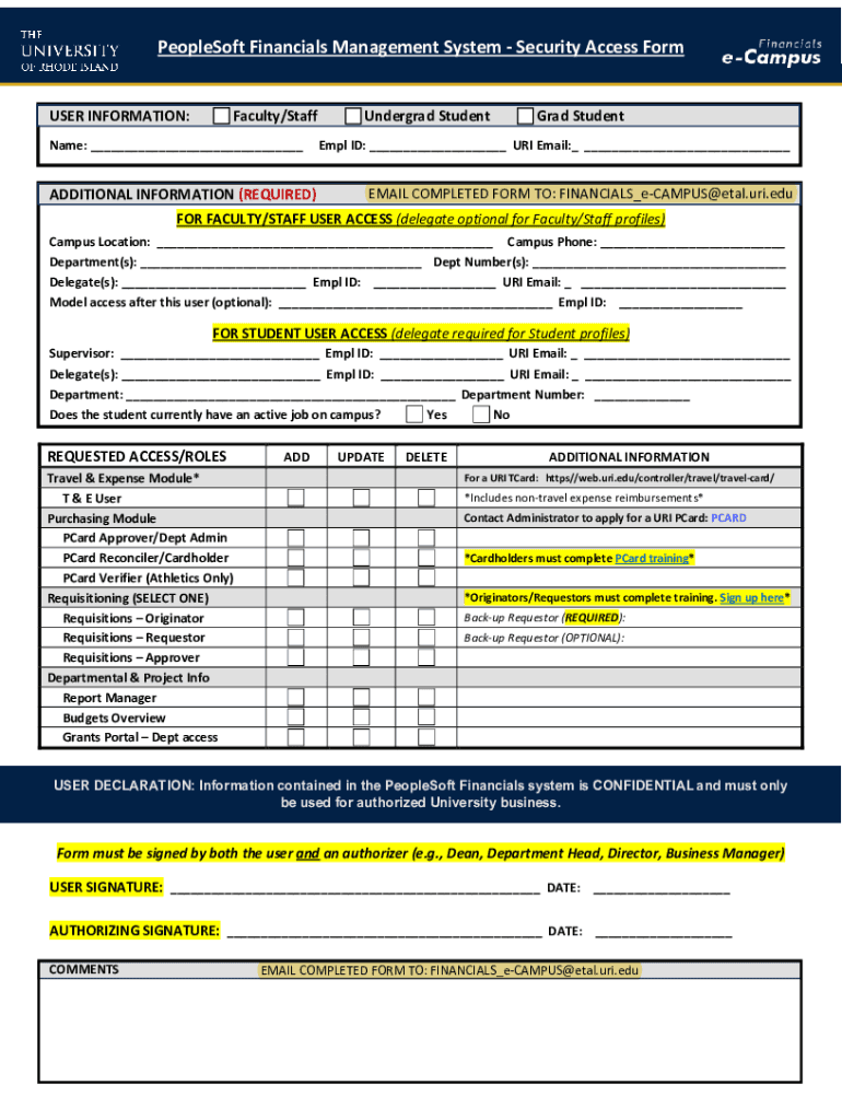 Fillable Online PeopleSoft - Completing Online Security Form for ...