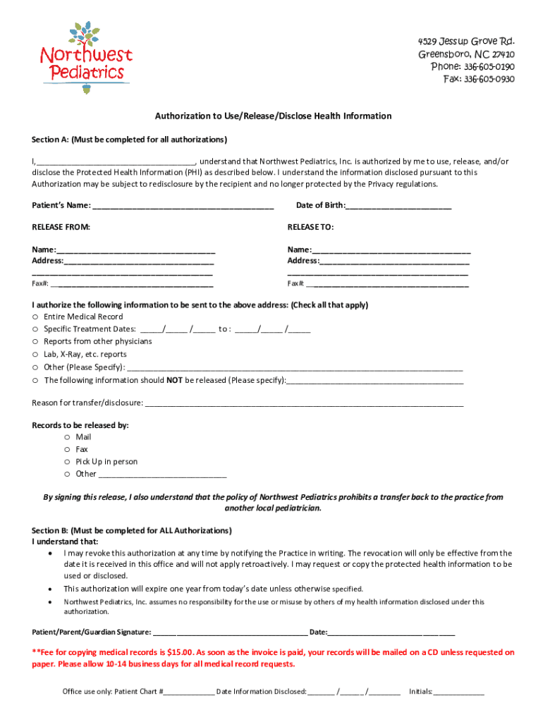 Fillable Online Patient InformationGreensboro, NC Northwest Pediatrics Fax Email Print - pdfFiller
