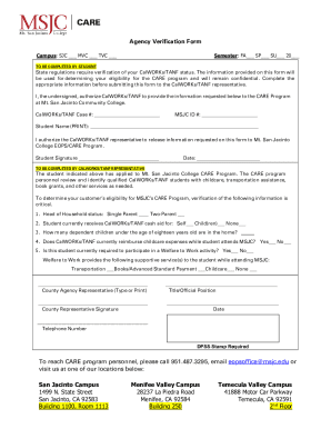 Fillable Online MSJC CARE Agency Verification Form Fax Email Print ...