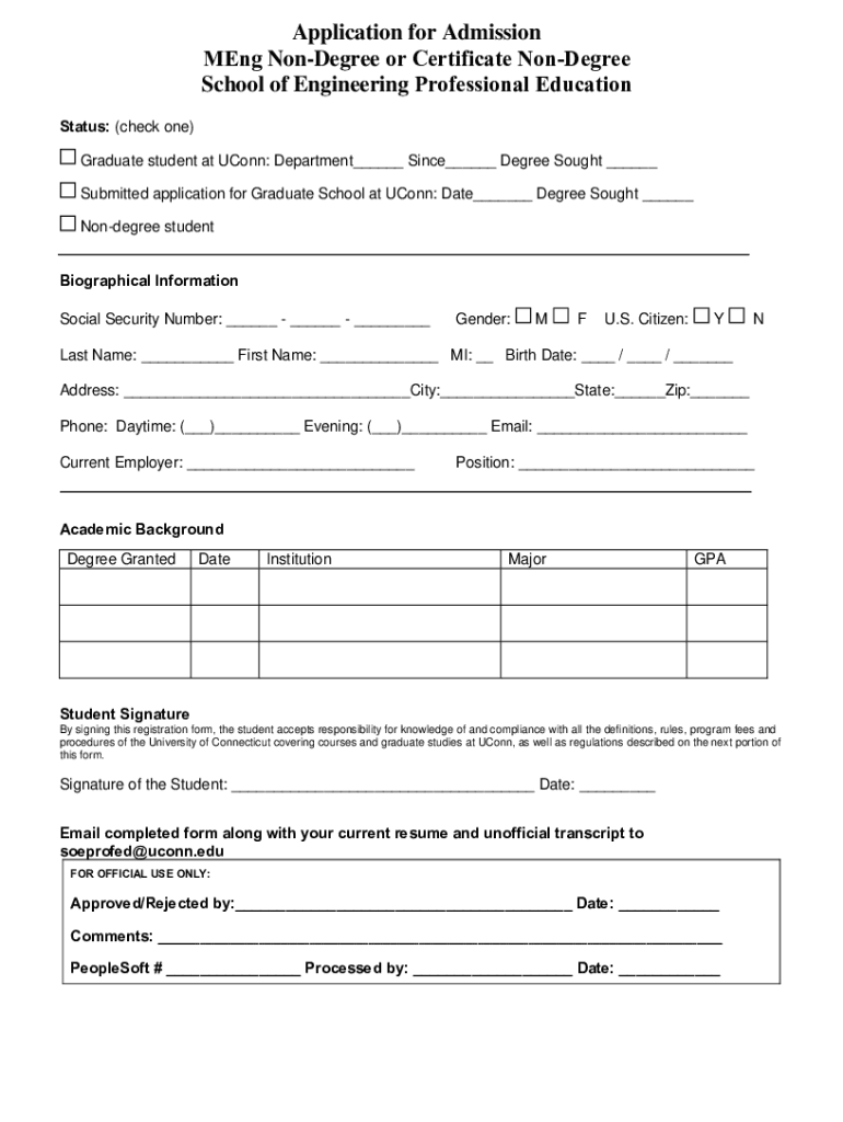 Fillable Online Application for Admission MEng Non-Degree or ...