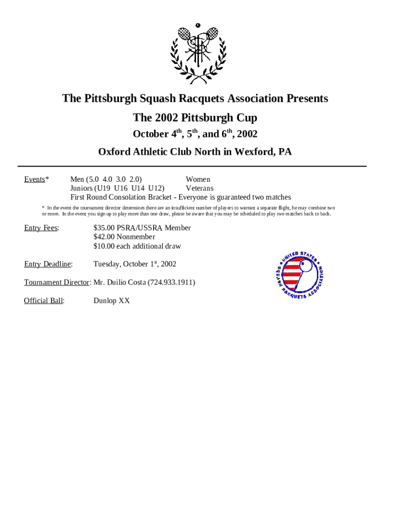 The Pittsburgh Squash Racquets Association Presents ... Doc Template | pdfFiller