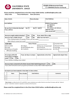 Fillable Online COVID-19 Notification Form Fax Email Print - pdfFiller
