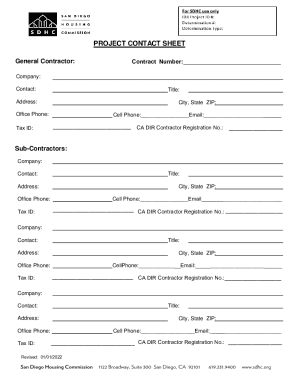 Fillable Online PROJECT CONTACT SHEET Fax Email Print - pdfFiller