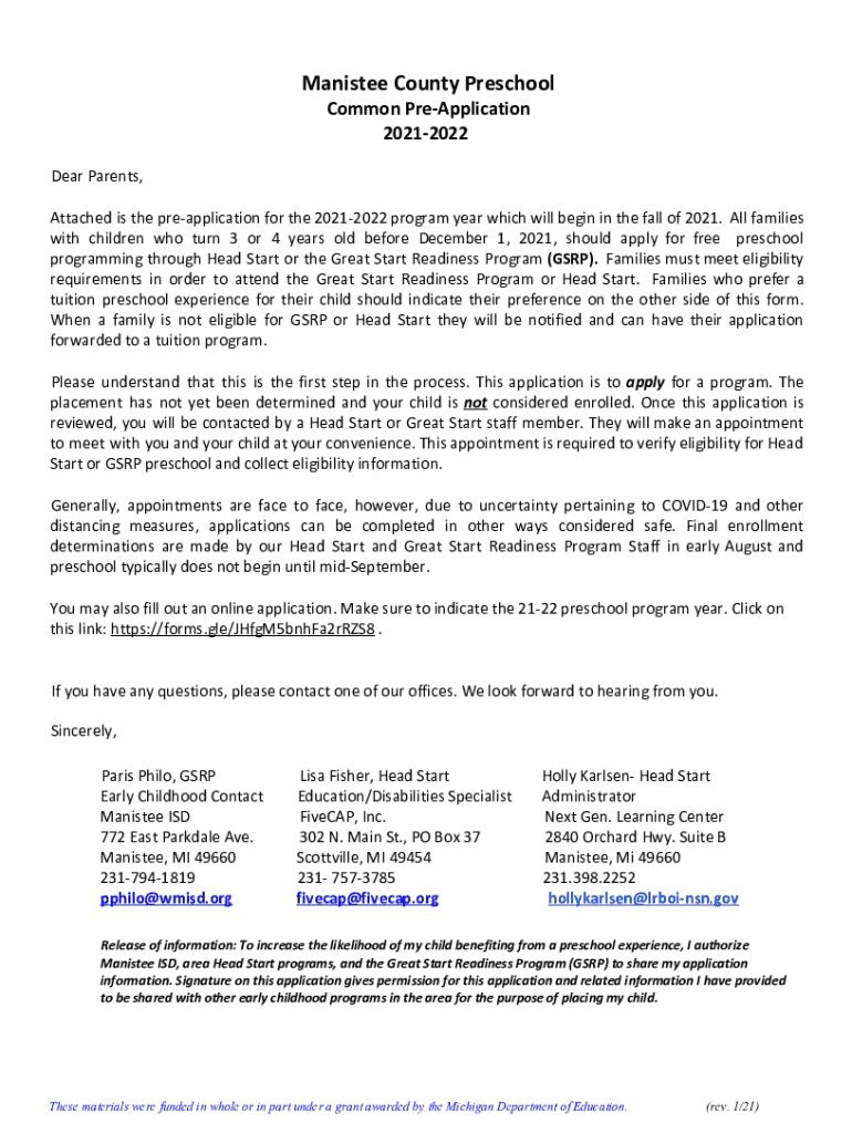 Fillable Online knd manistee Preschool Programs for Ages 3 - 5 Years ...