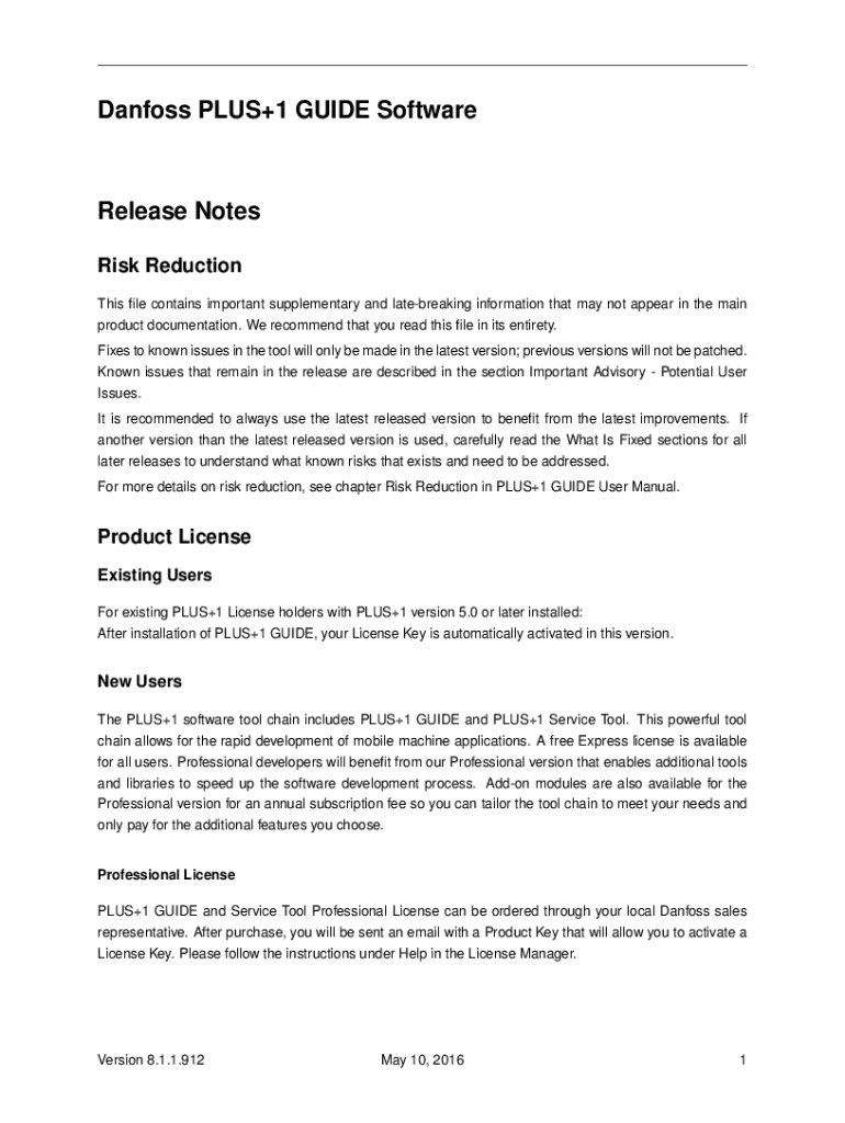 Fillable Online Danfoss PLUS+1 Service Tool Software. Release Notes ...