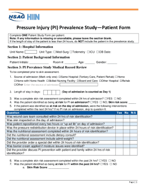 Fillable Online Pressure Injury Prevalence Study Form. Pressure Injury ...