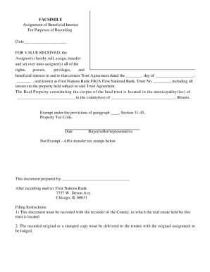 Fillable Online FACSIMILE Assignment of Beneficial Interest For ... Fax ...