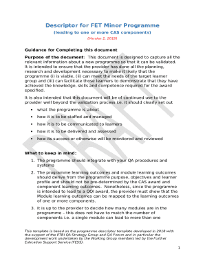 CAS Minor Programme Descriptor Template Doc Template | pdfFiller