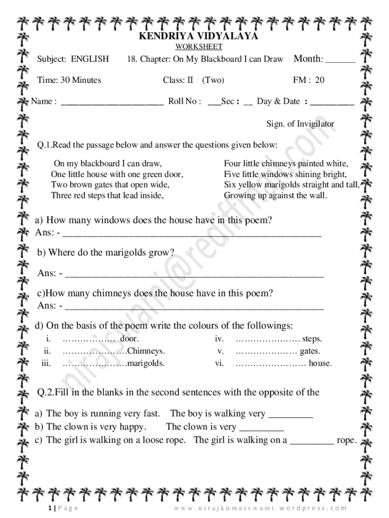 Fillable Online On My Blackboard I Can Draw - Class 2 English Unit 7 ...