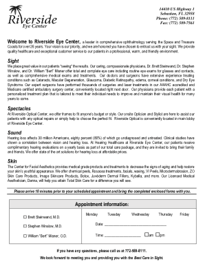 Fillable Online Welcome to Riverside Eye Center, Sight Spectacles Sound Skin ... Fax Email Print ...