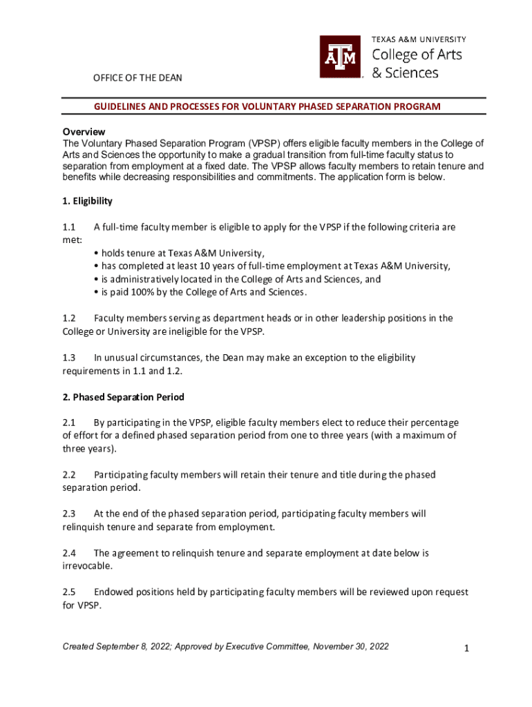 Fillable Online Voluntary Phased Separation Program - College of ...