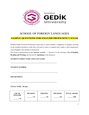 Fillable Online English Proficiency Test - SAMPLE QUESTIONS FOR ... Fax ...