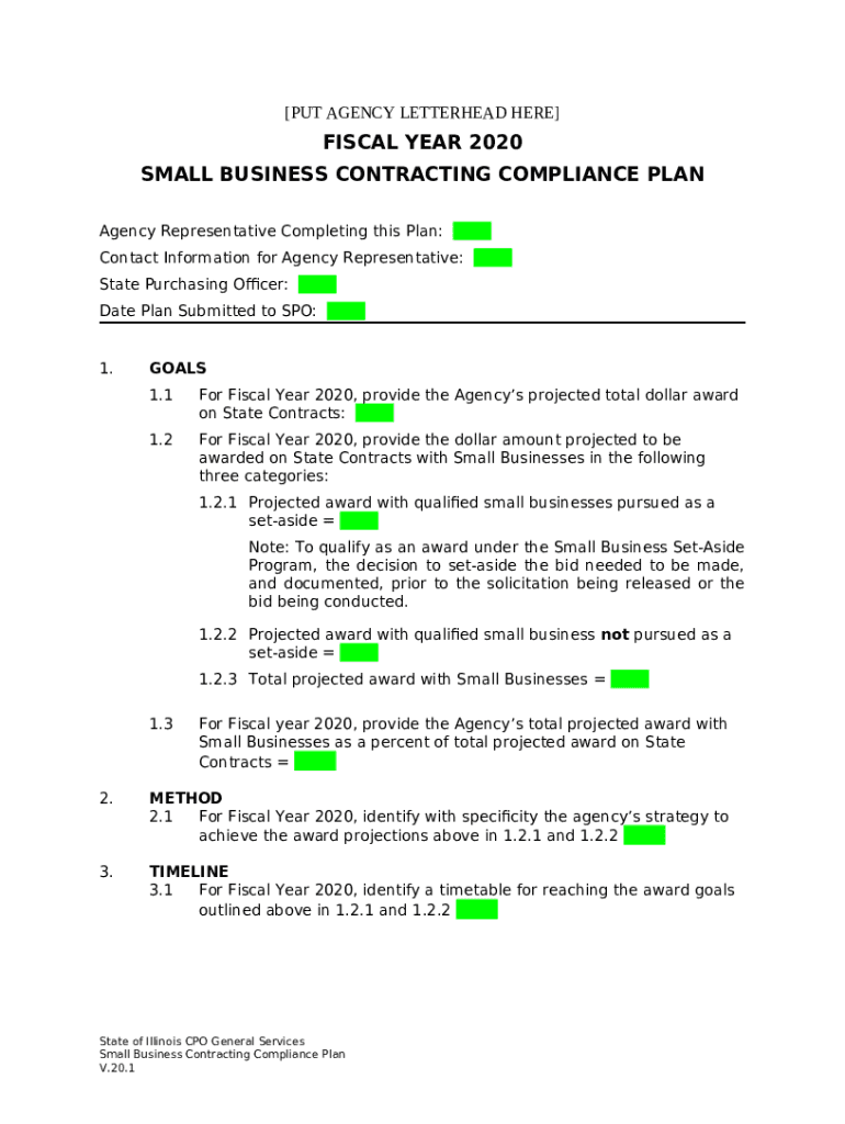 FY20 Small Business Contracting Compliance Plan Doc Template | pdfFiller