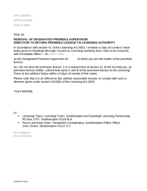 Request to be removed as designated premises supervisor Doc Template | pdfFiller