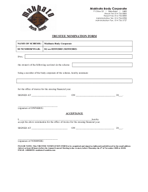 Fillable Online TRUSTEE NOMINATION FORM Makhato Body Corporate Fax ...