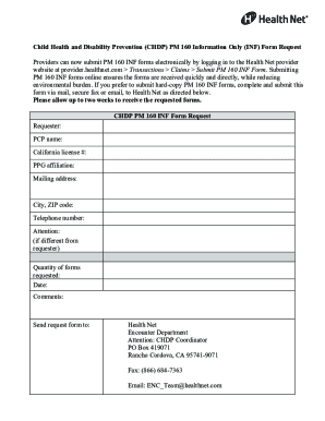 Fillable Online CHDP PM 160 INF Form Instructions. 25304-CHDP PM 160 ...