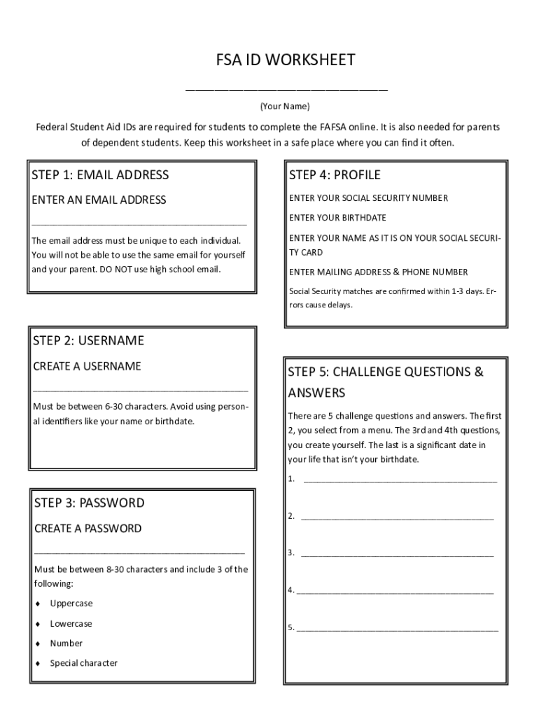 Fillable Online FSA ID WORKSHEET Fax Email Print - pdfFiller