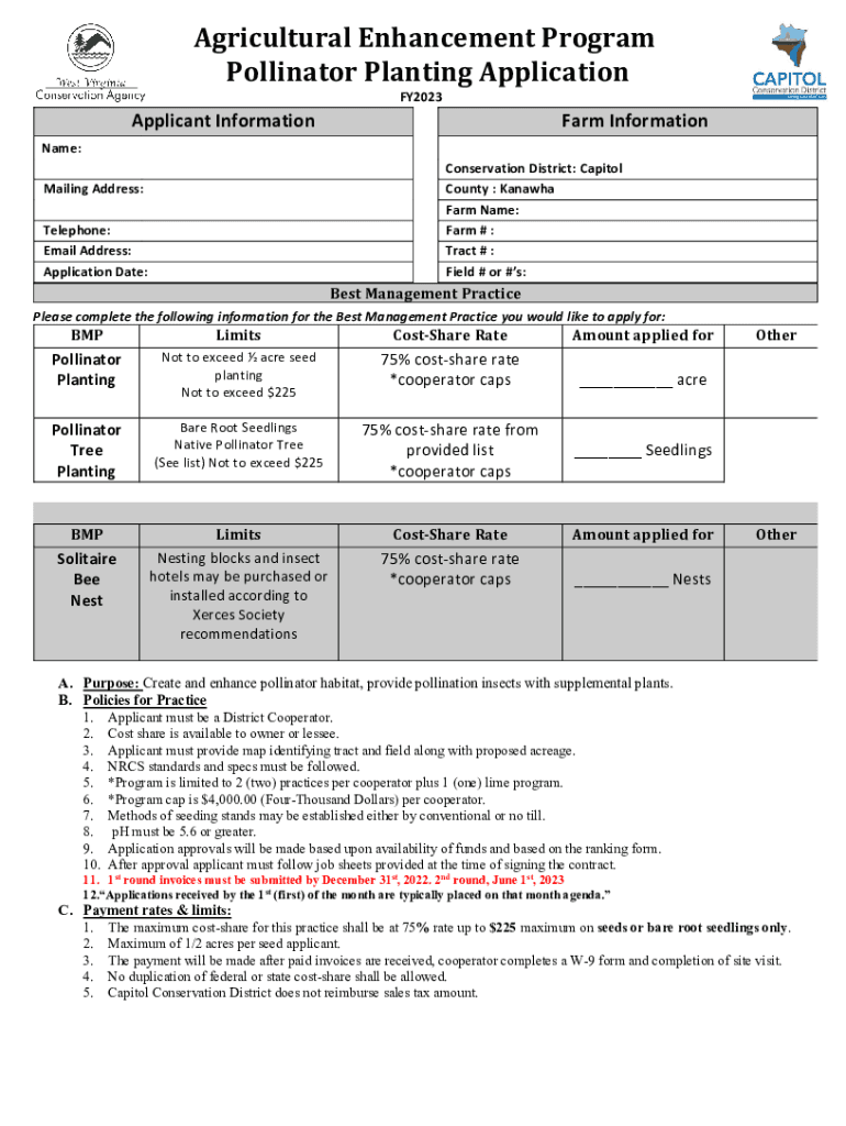 Fillable Online Agricultural Enhancement Program Pollinator Planting ...