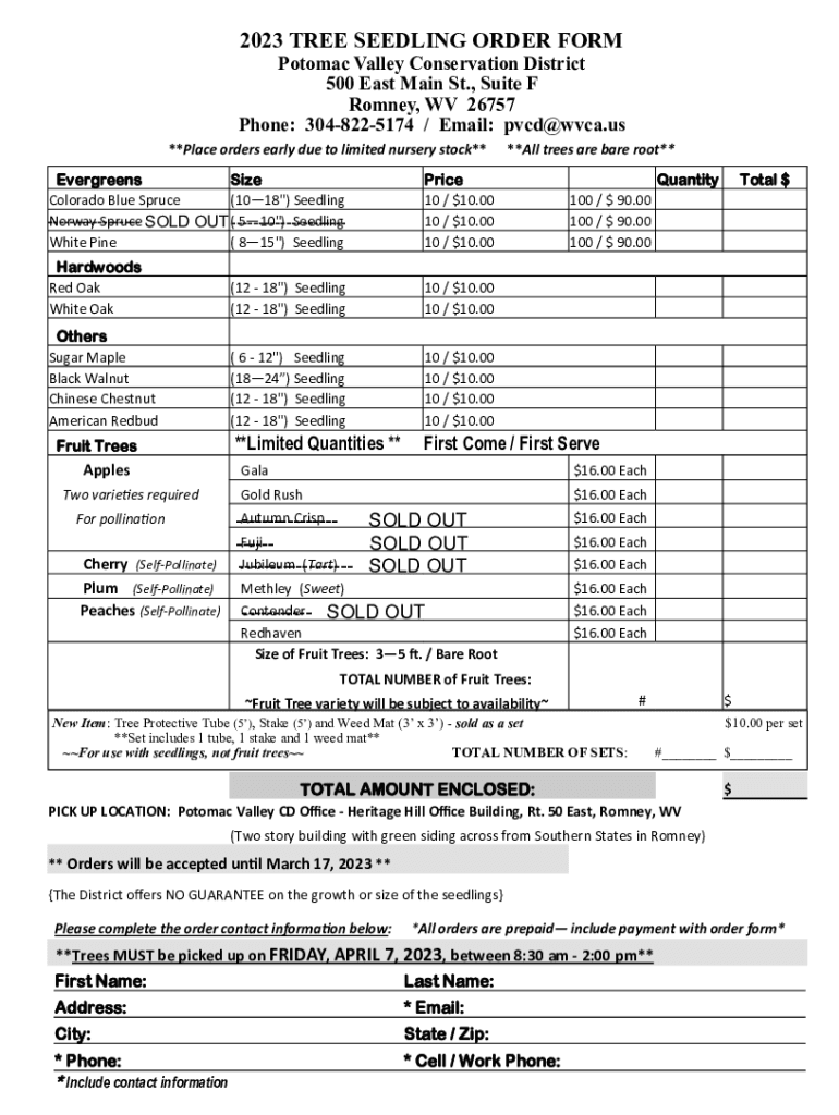 Fillable Online 2023 TREE SEEDLING ORDER FORM Fax Email Print - pdfFiller