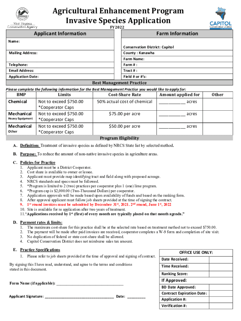 Fillable Online Agricultural Enhancement Program Invasive Species ...