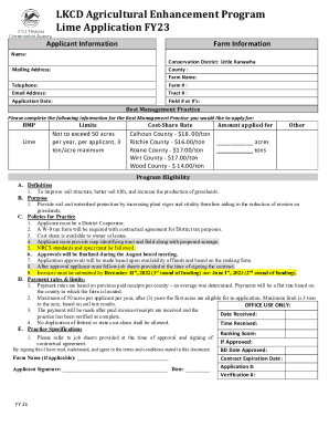 Fillable Online LKCD Agricultural Enhancement Program Lime Application ...