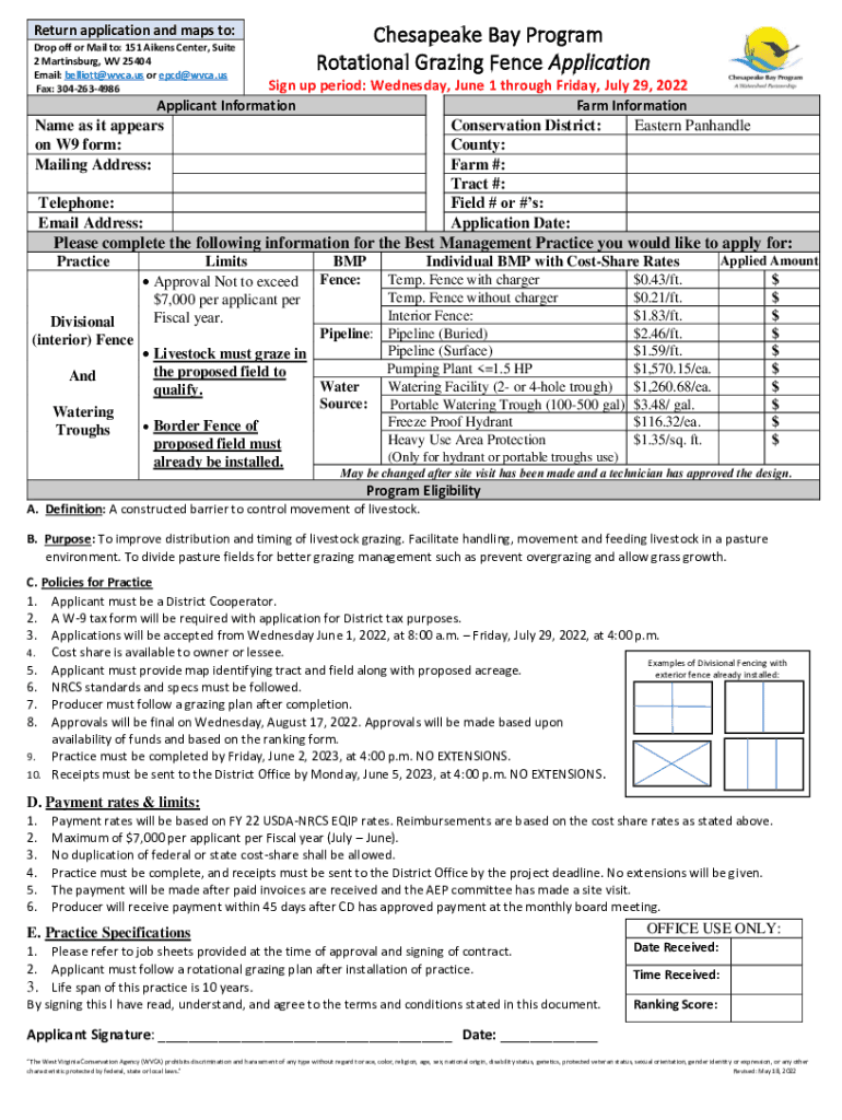 Fillable Online Chesapeake Bay Program Rotational Grazing Fence ... Fax ...